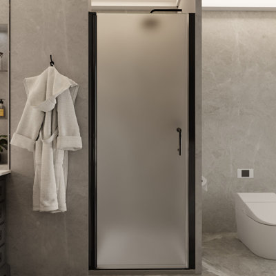 ExBrite 30-31 3/8" W x 72" H Pivot Door Frameless Shower Door with Frosted Glass | Wayfair